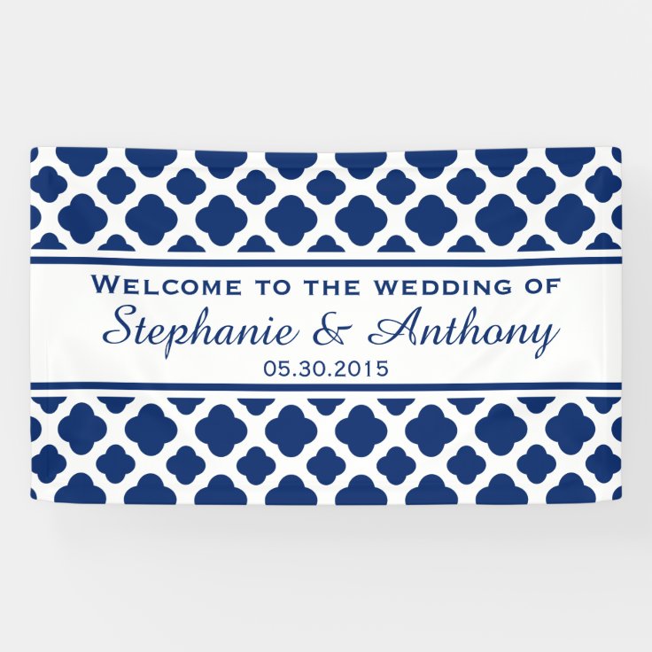 Royal Blue Quatrefoil Wedding Welcome Banner | Zazzle