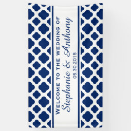 Royal Blue Quatrefoil Wedding Welcome Banner | Zazzle