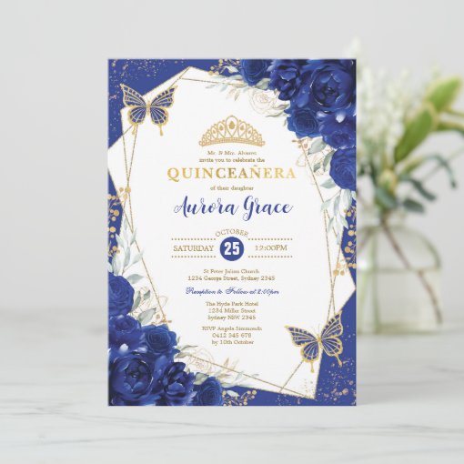 Royal Blue Quinceañera Butterflies Mis Quince Invitation | Zazzle