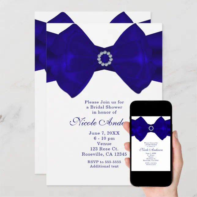 Royal Blue Ribbon & Diamonds Elegant Invitations | Zazzle