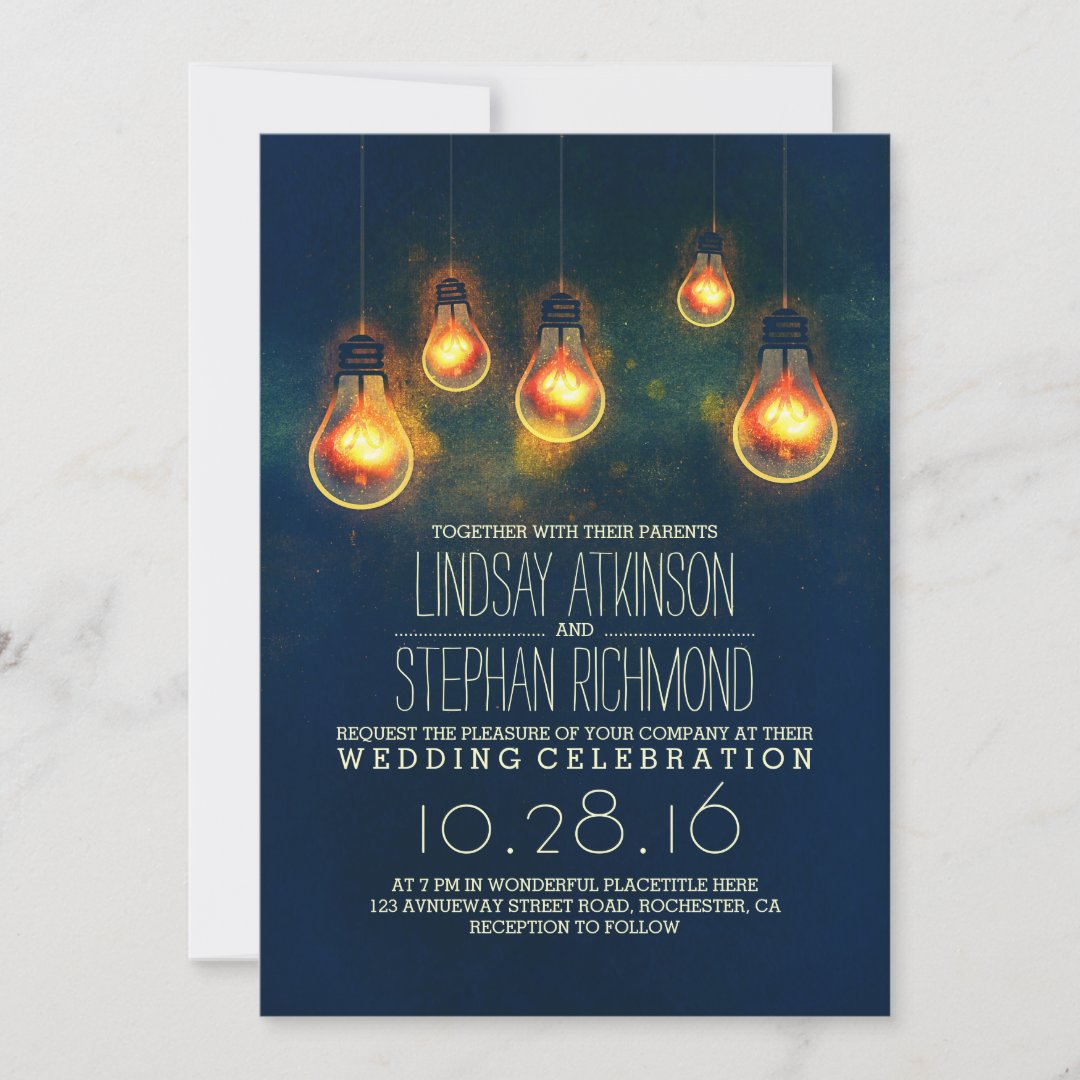 royal blue rustic lights wedding invitations | Zazzle