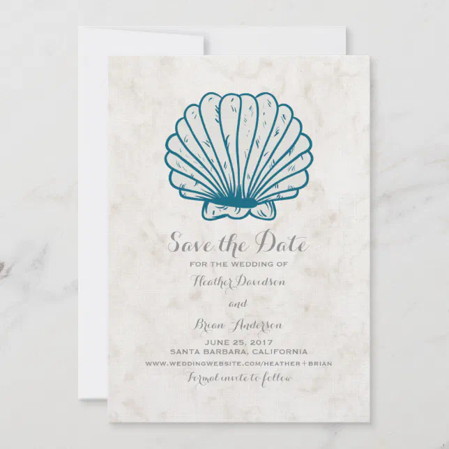 Royal Blue Rustic Seashell Save the Date Invite | Zazzle