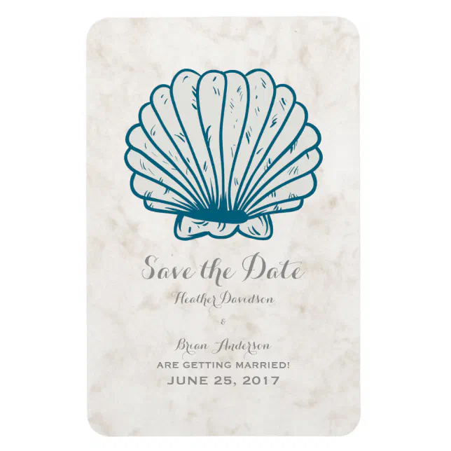 Royal Blue Rustic Seashell Save the Date Magnet | Zazzle
