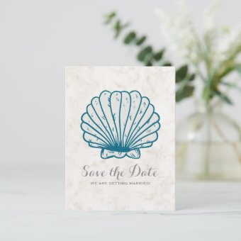 Royal Blue Rustic Seashell Save the Date Postcard | Zazzle