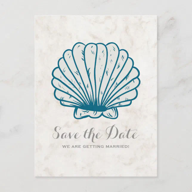 Royal Blue Rustic Seashell Save the Date Postcard | Zazzle