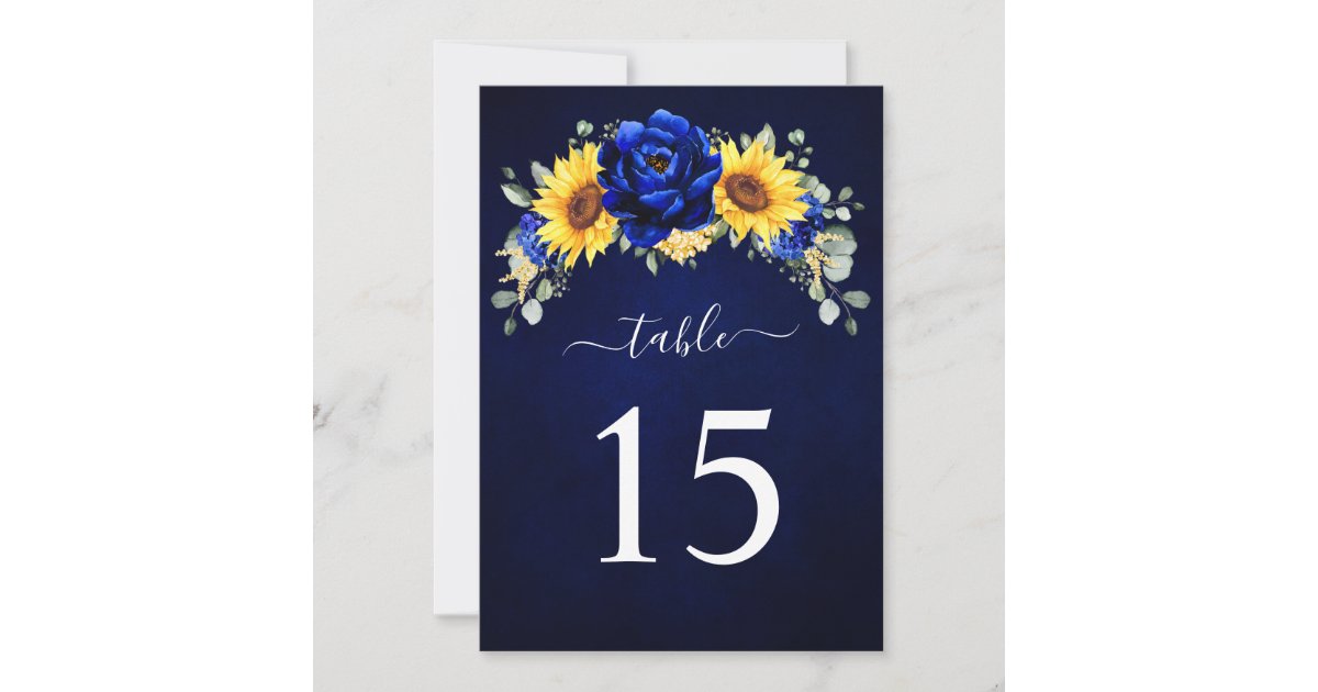 Royal Blue Rustic Sunflower Table Number Card | Zazzle