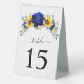 Royal Blue Rustic Sunflower Wedding Table Number Table Tent | Zazzle