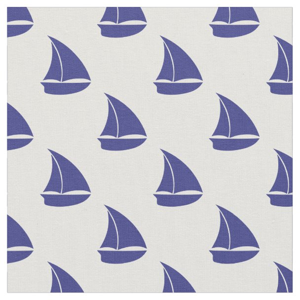 Blue Sailboat Pattern Nautical White Fabric | Zazzle