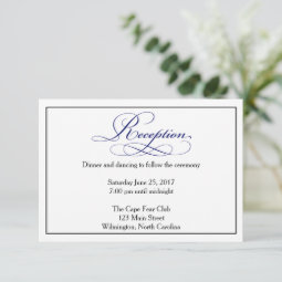 Royal Blue Script Wedding Reception Details Card | Zazzle