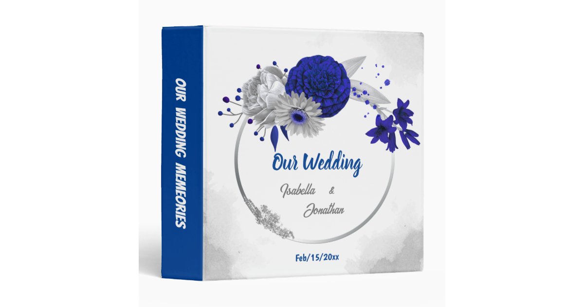 royal blue silver floral wreath photo album 3 ring binder | Zazzle