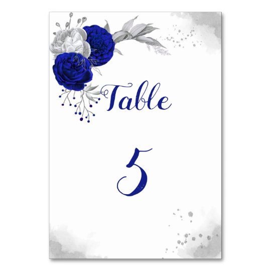 royal blue & silver flowers table number | Zazzle.com