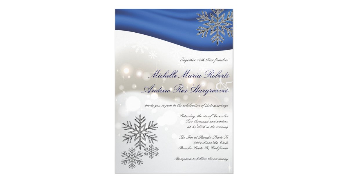 Royal Blue Silver Glitter Snowflake Winter Wedding Invitation | Zazzle.com