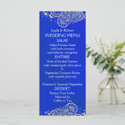 Royal Blue Silver Indian Wedding Menu Card | Zazzle