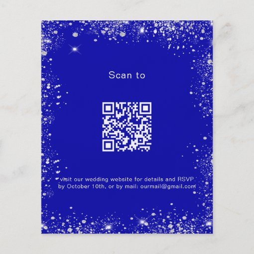 Royal blue silver QR RSVP wedding invitation Flyer | Zazzle