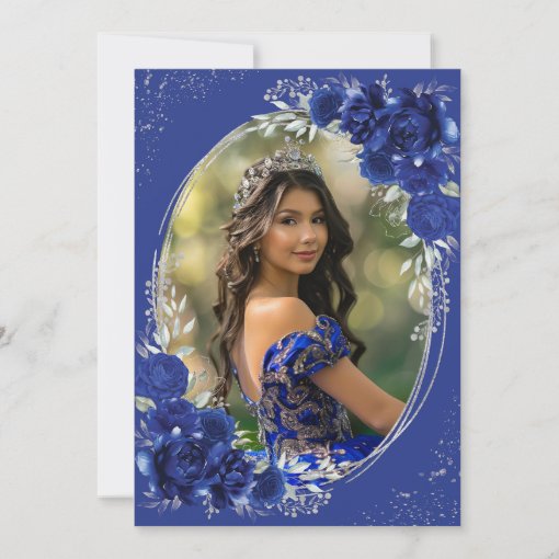 Royal Blue Silver Quinceañera 15th Birthday Photo Invitation | Zazzle