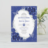 Royal Blue Silver Quinceañera 15th Birthday Photo Invitation | Zazzle
