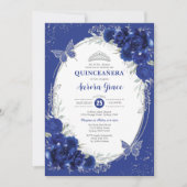 Royal Blue Silver Quinceañera 15th Birthday Photo Invitation | Zazzle