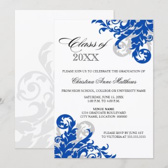 Royal Blue Silver Swirl Graduation Announcement | Zazzle