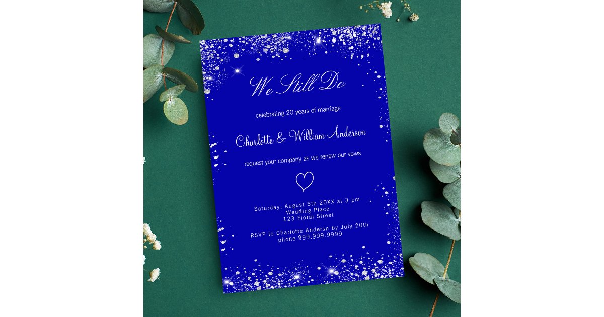 Royal blue silver vow renewal wedding invitation | Zazzle