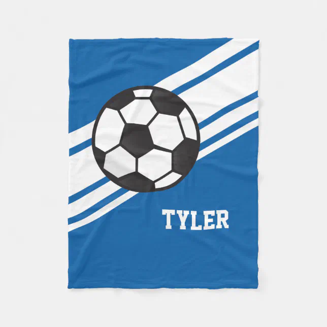 Royal Blue Soccer Ball Sports Personalized Name Fleece Blanket | Zazzle
