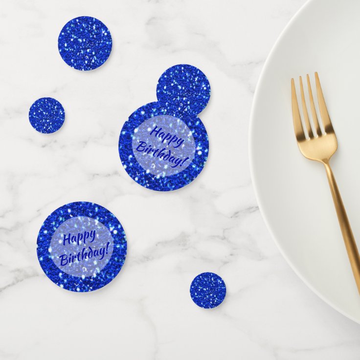 Royal Blue Sparkly Faux Glitter Happy Birthday Confetti | Zazzle