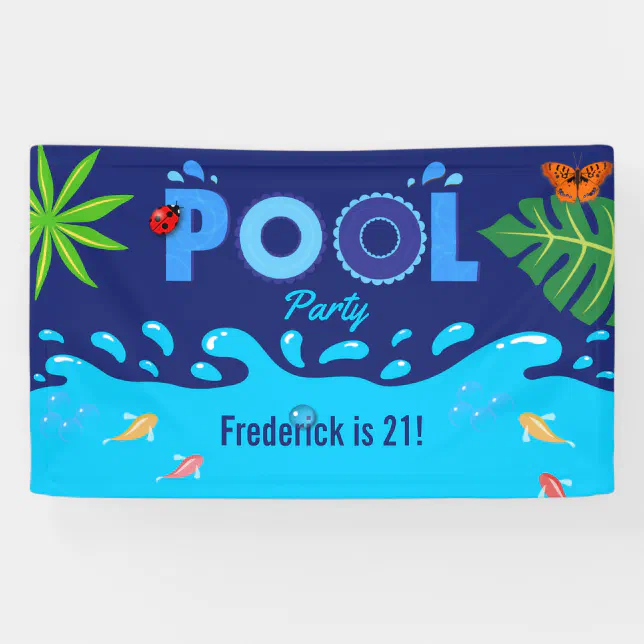 Royal Blue Summer Pool Birthday Party Banner | Zazzle