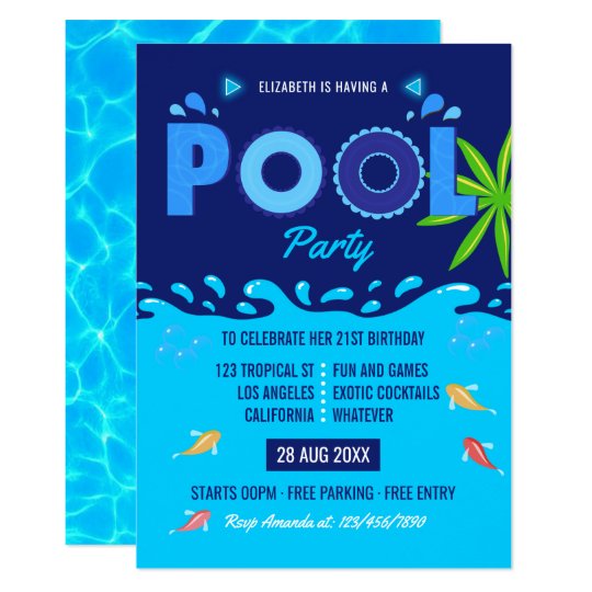 Royal Blue Summer Pool Birthday Party Invitation | Zazzle.com