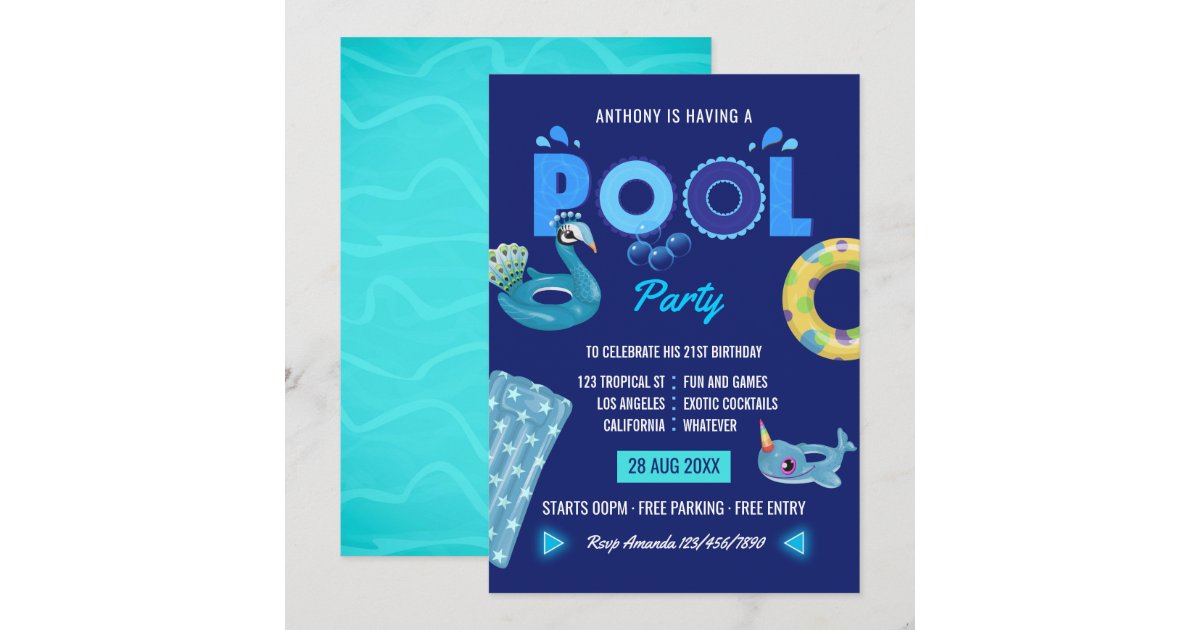 Royal Blue Summer Pool Birthday Party Invitation | Zazzle