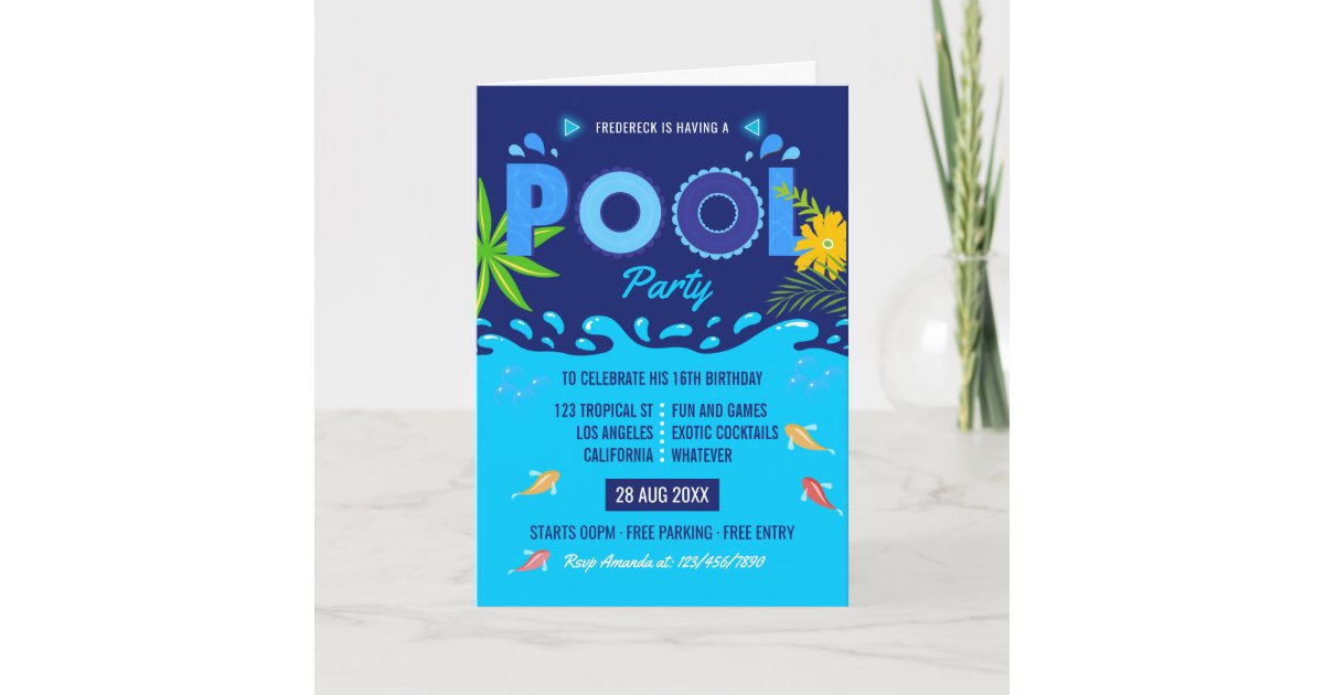 Royal Blue Summer Pool Birthday Party Invitation | Zazzle