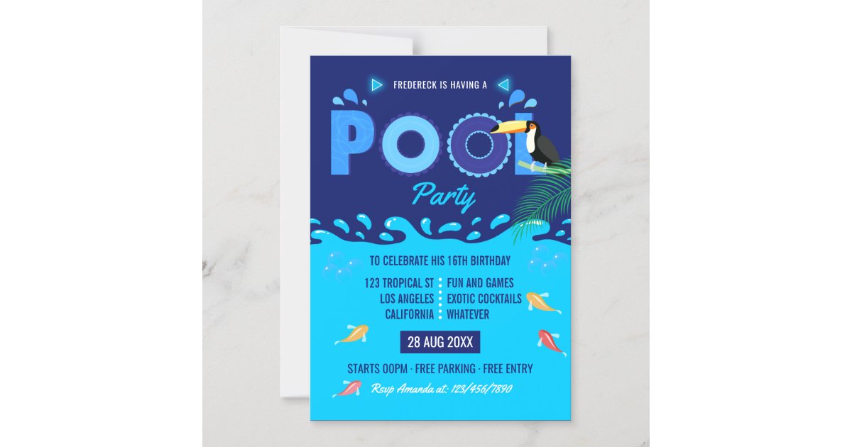 Royal Blue Summer Pool Birthday Party Magnetic Invitation | Zazzle