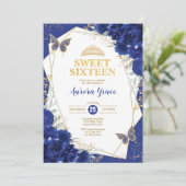 Royal Blue Sweet 16 Butterflies Geometric Party Invitation | Zazzle