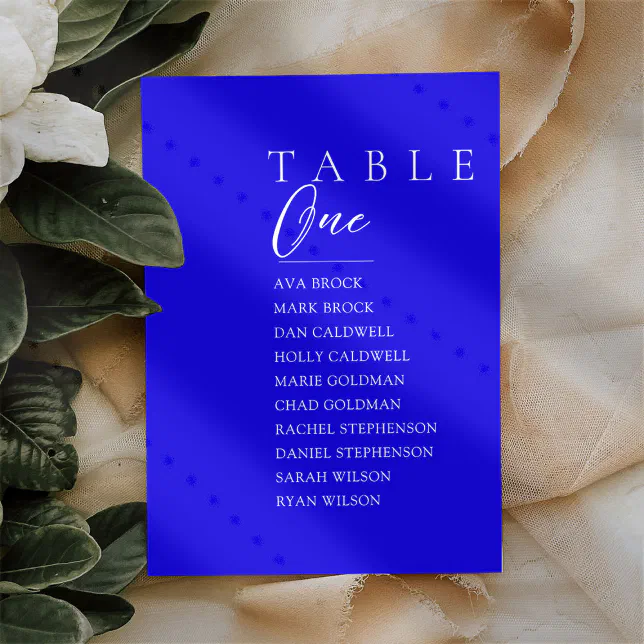 Royal Blue Table Number Seating Chart | Zazzle