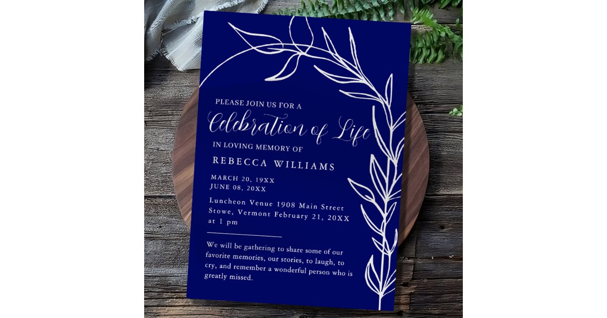 Royal Blue Text Minimal Celebration of Life Invitation | Zazzle