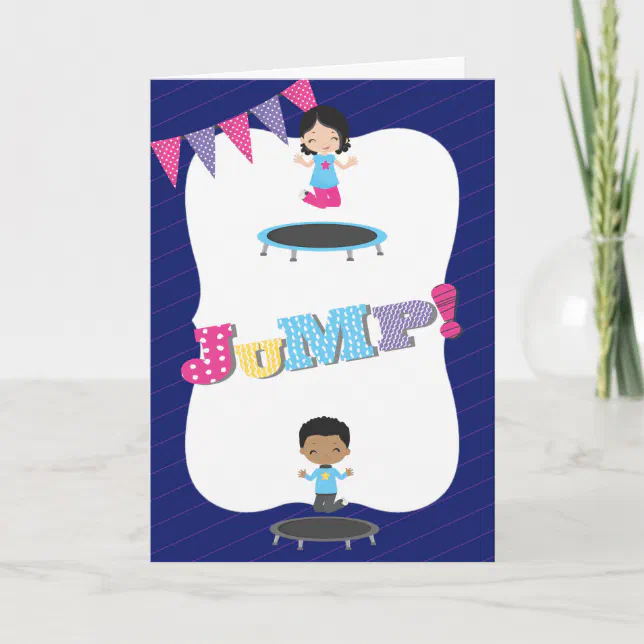 Royal Blue Trampoline Birthday Party Thank You Card | Zazzle