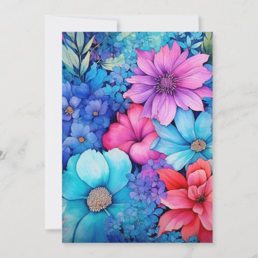 Royal Blue, Turquoise and Coral Floral Wedding Invitation | Zazzle