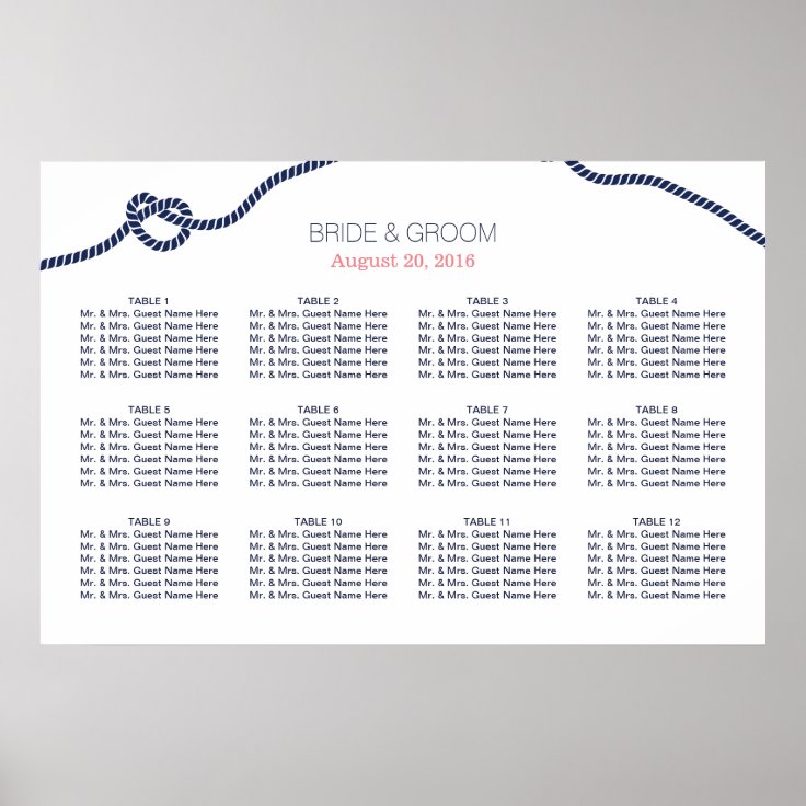 Royal Blue Tying the Knot Wedding Seating Chart | Zazzle
