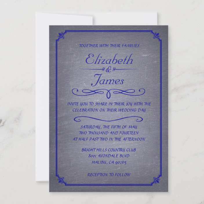 Royal Blue Vintage Chalkboard Wedding Invitations | Zazzle.com