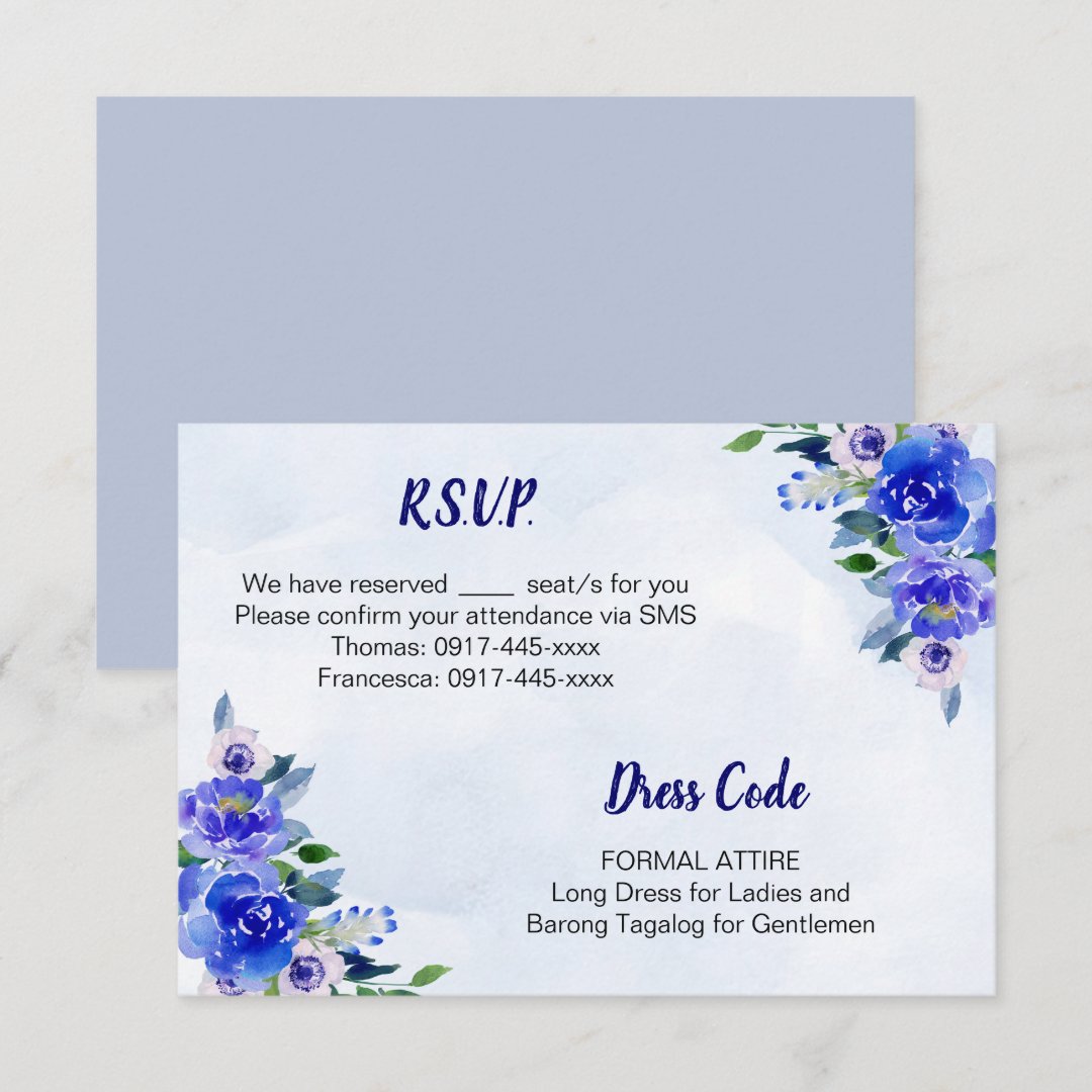 Royal Blue Watercolor Floral Wedding RSVP Card | Zazzle
