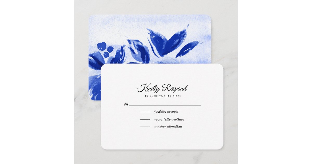 Royal Blue Watercolor Floral Wedding RSVP Cards | Zazzle