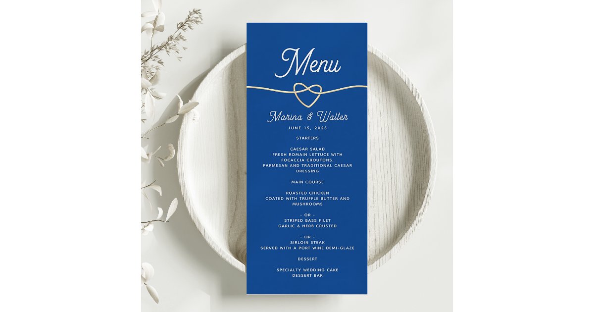 Royal Blue Wedding Menu | Zazzle