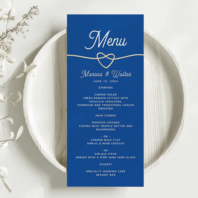 Royal Blue Wedding Menu | Zazzle