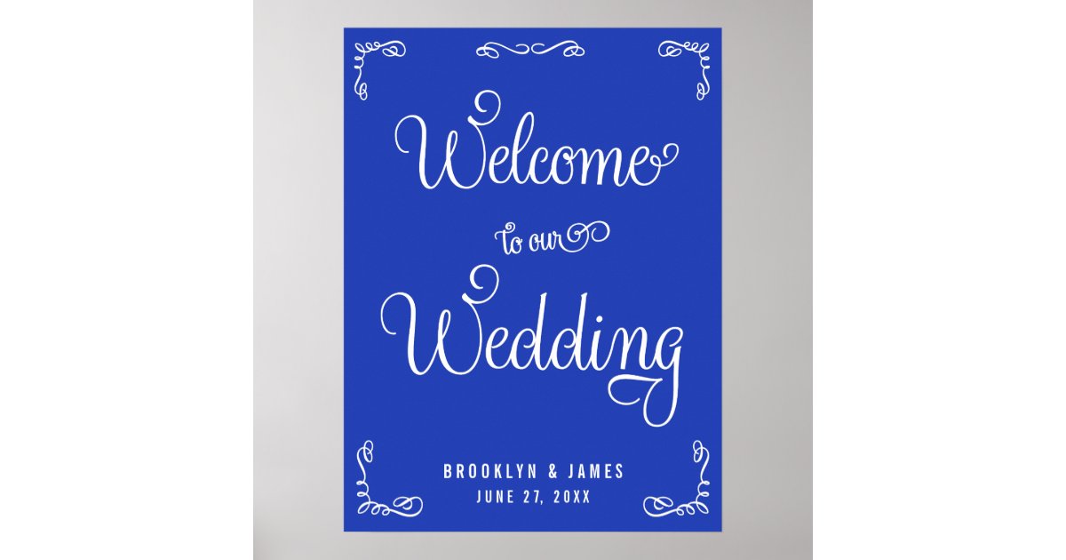 Royal Blue Wedding Reception Sign With Swirls | Zazzle