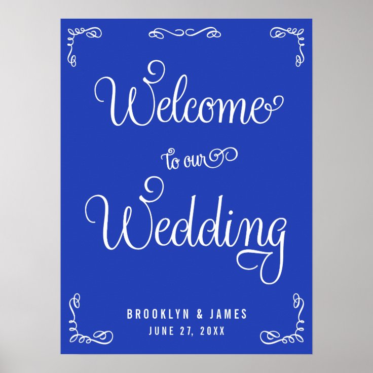 Royal Blue Wedding Reception Sign With Swirls | Zazzle