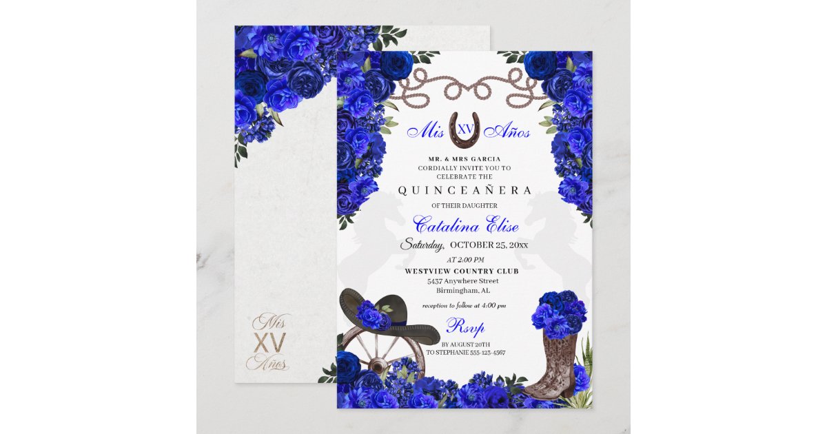 Royal Blue Western Ranchero Quinceanera Invitation | Zazzle