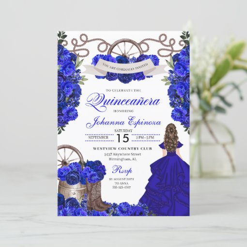 Royal Blue Western Ranchero Quinceanera Invitation | Zazzle