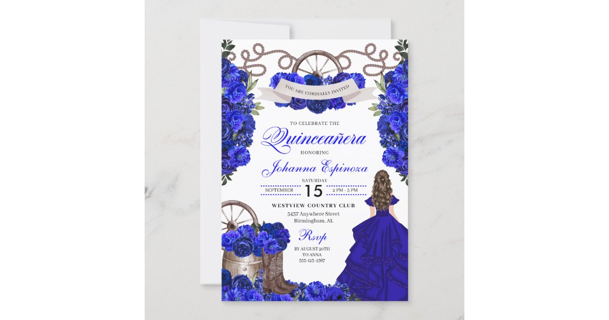 Royal Blue Western Ranchero Quinceanera Invitation | Zazzle