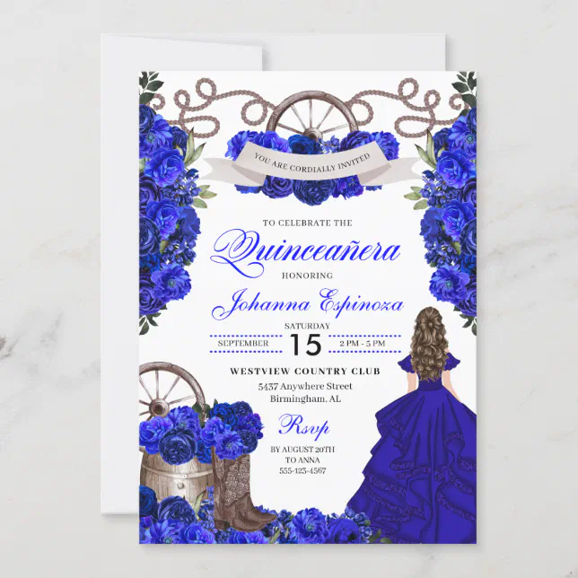 Royal Blue Western Ranchero Quinceanera Invitation | Zazzle