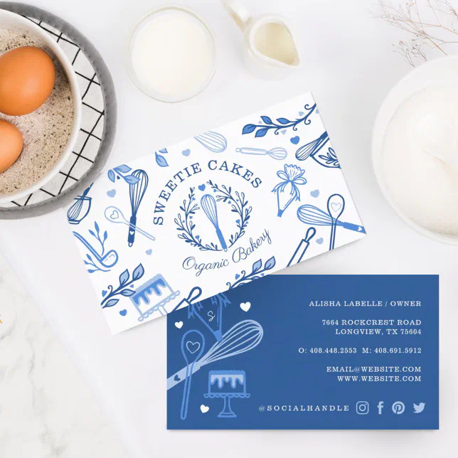 Royal Blue & White Baking & Cooking Utensil Bakery Business Card | Zazzle