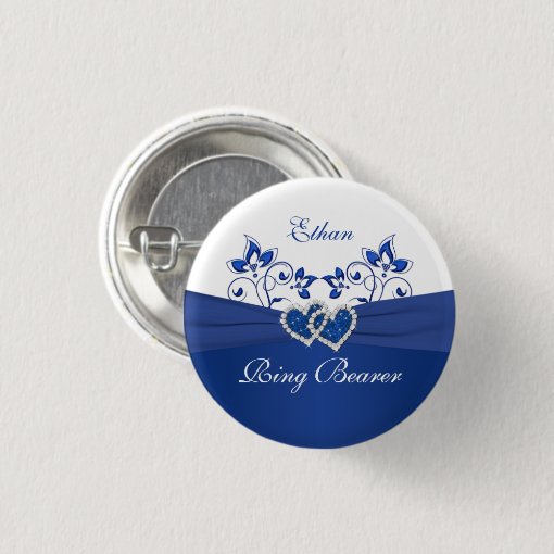 Royal Blue, White Floral Ring Bearer Pin | Zazzle