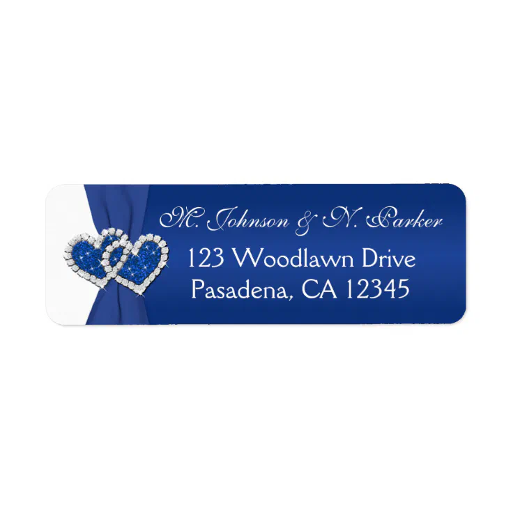 Royal Blue White Hearts Return Address Label | Zazzle